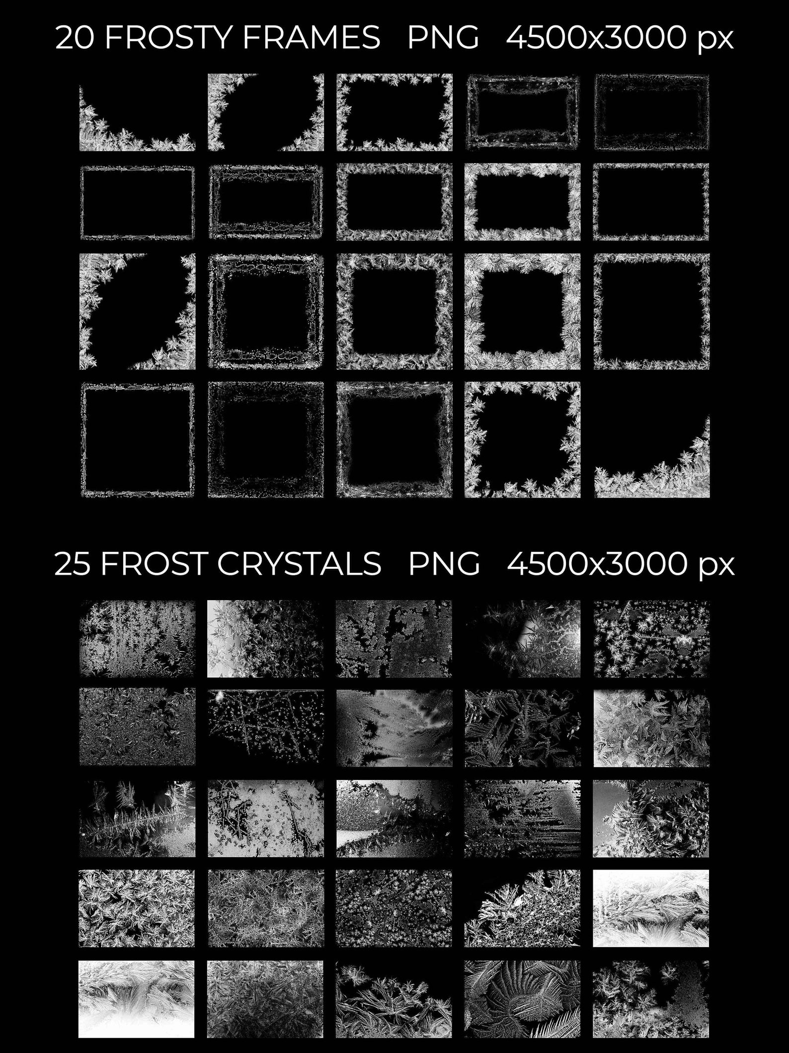 45 Frosty Pattern Overlays - Winter Border - Frost Crystal Overlays ...