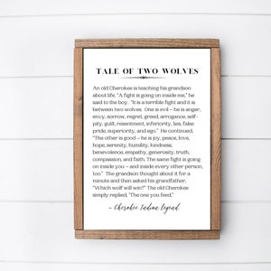 Tale of Two Wolves Sign: Inspirational Quote, Native American Decor ...