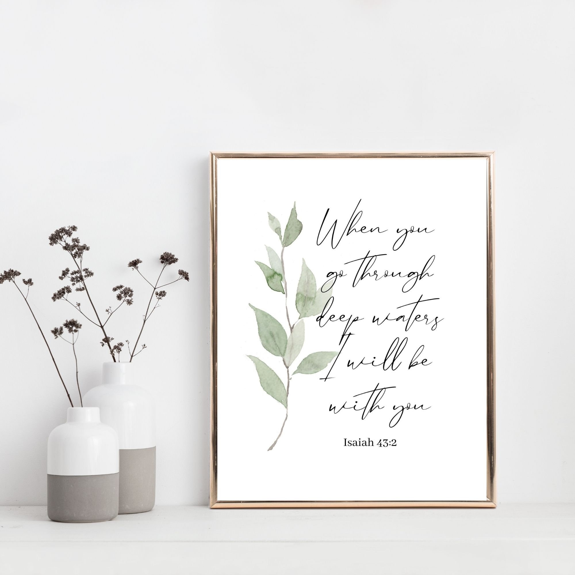 Isaiah 43:2 Wall Art, Botanical Scripture Wall Art, Christian Botanical ...