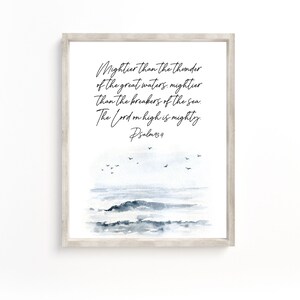 Mightier Than the Thunder of the Great Waters, Psalm 93:4 Bible Verse Wall Art Print Farmhouse ...