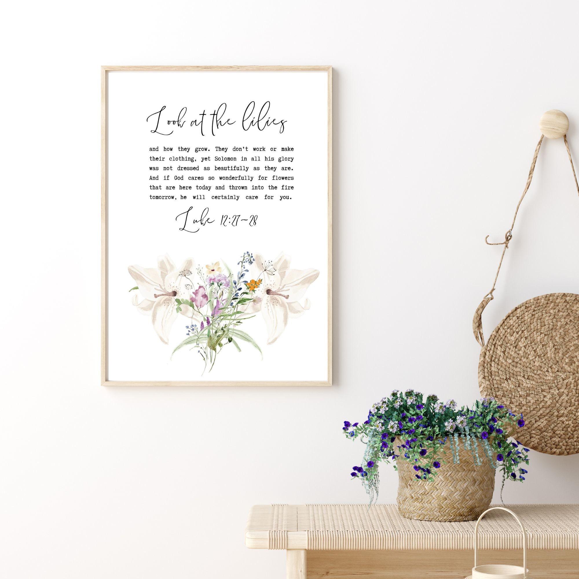 Luke 12:27 Look the Lilies How They Grow Bible Verse Wall Art Print ...