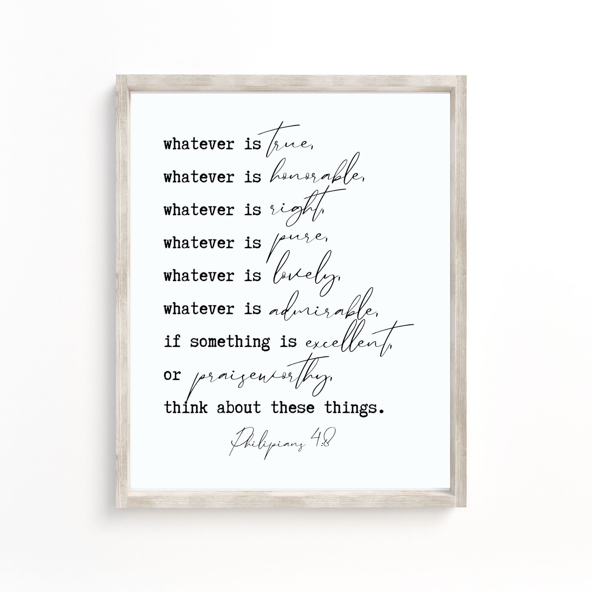 Philippians 4 8, Whatever is True Sign, Bible Verse Wall Art Print ...