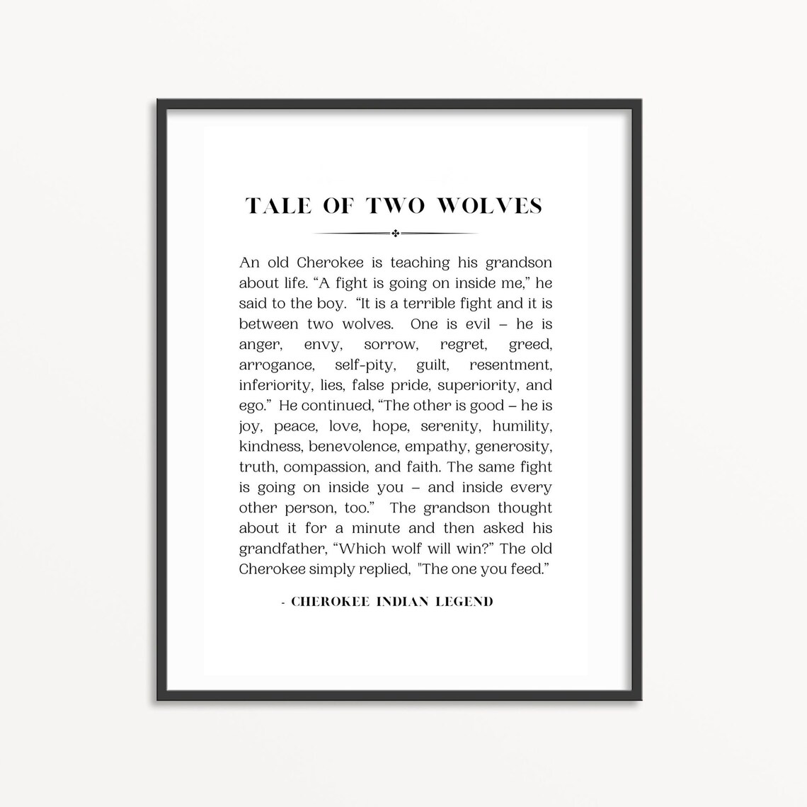 Tale of Two Wolves Sign, Inspirational Quote Sign, Native American ...