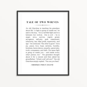 Tale of Two Wolves Sign, Inspirational Quote Sign, Native American ...