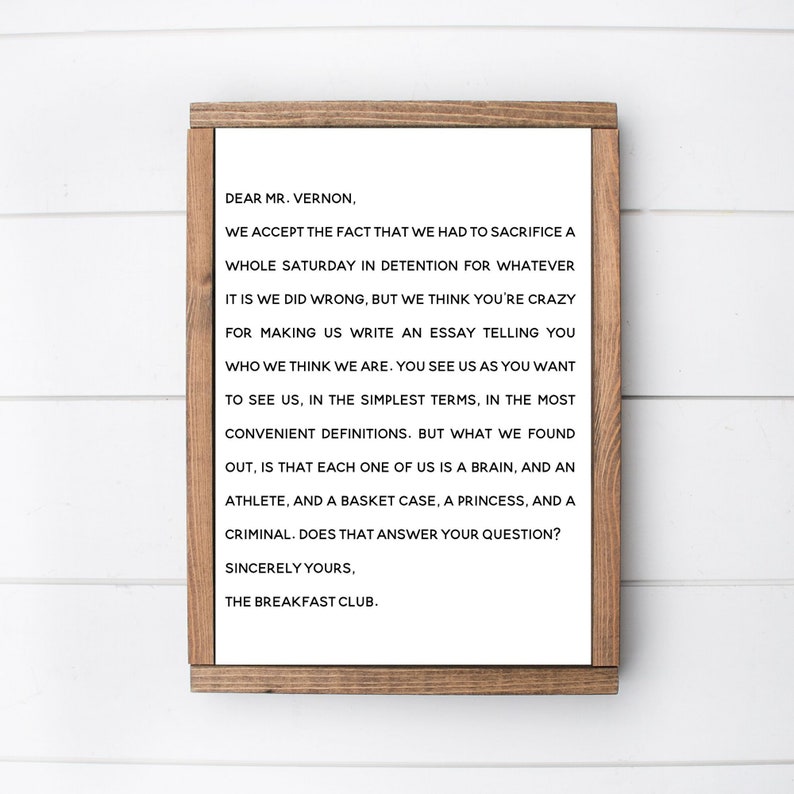 The Breakfast Club Final Essay Print: Movie Quote Art (digital Download ...