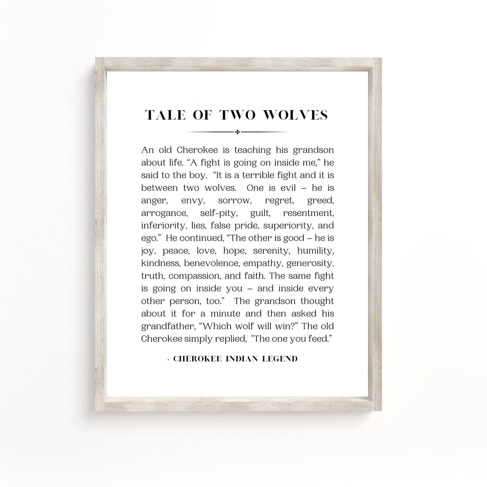 Tale of Two Wolves Sign, Inspirational Quote Sign, Native American ...