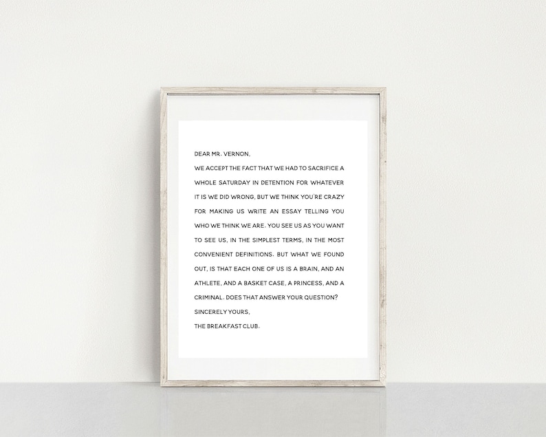 The Breakfast Club Final Essay Print: Movie Quote Art (digital Download ...