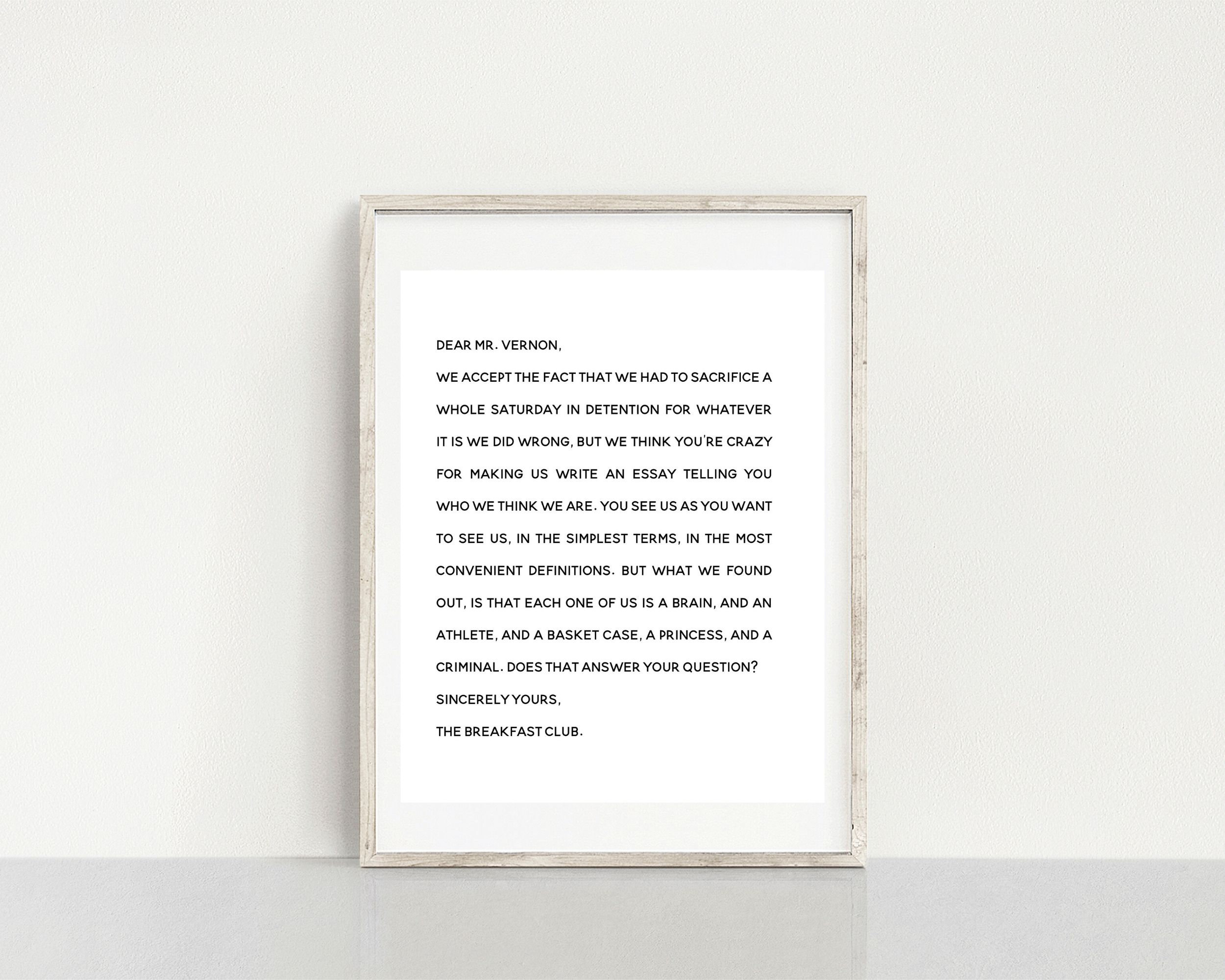 The Breakfast Club Movie Quote Letter to Mr. Vernon - Etsy UK