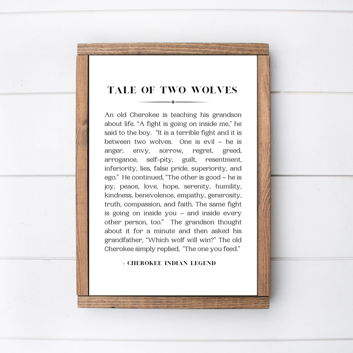 Tale of Two Wolves Sign, Inspirational Quote Sign, Native American ...
