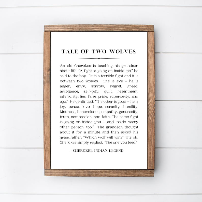 Tale of Two Wolves Sign, Inspirational Quote Sign, Native American ...