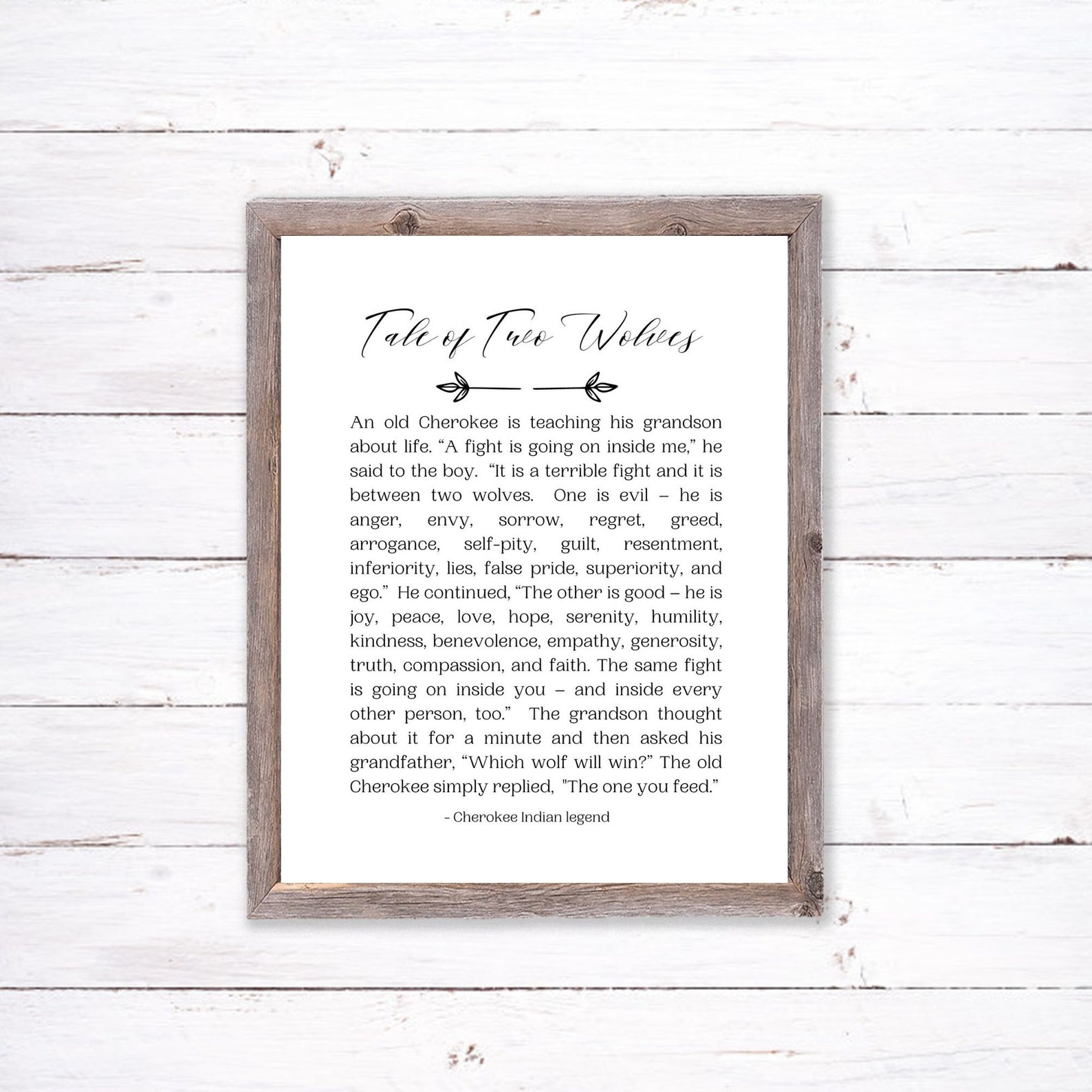 Tale of Two Wolves Sign Inspirational Quote Sign Native - Etsy
