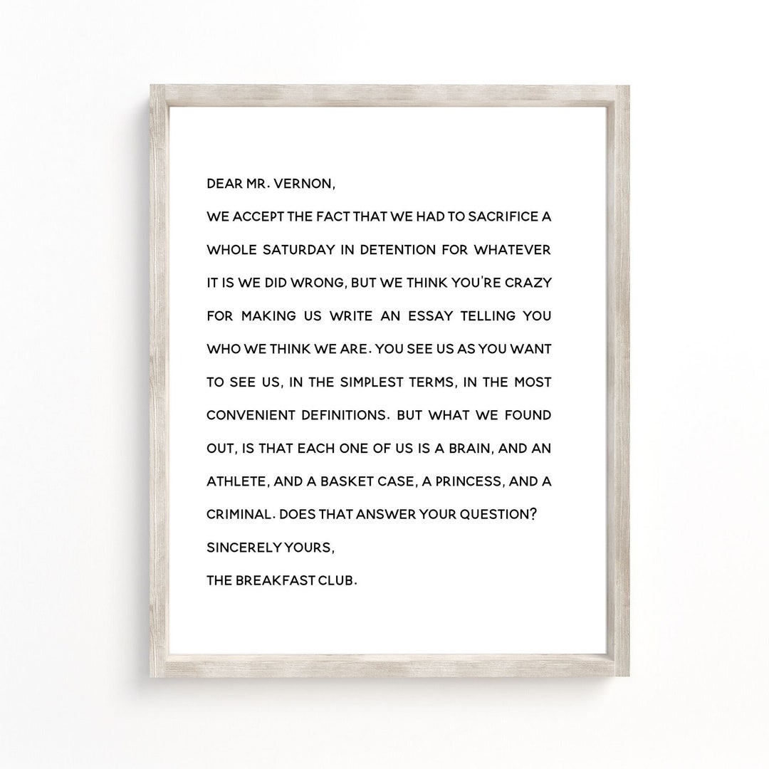 The Breakfast Club Final Essay Print: Movie Quote Art (digital Download ...