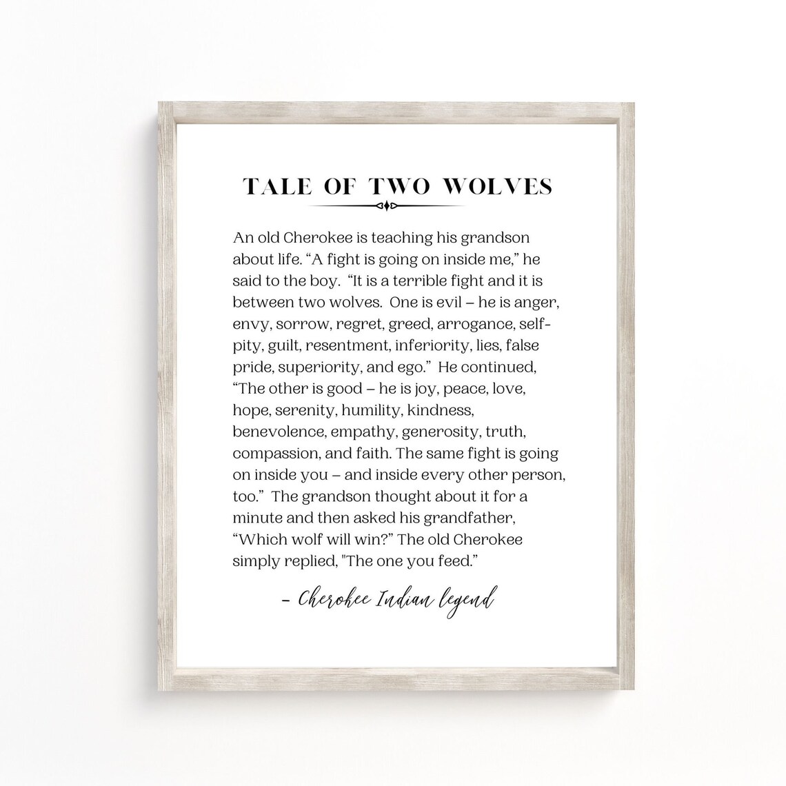 Tale of Two Wolves Sign Inspirational Quote Sign Native - Etsy