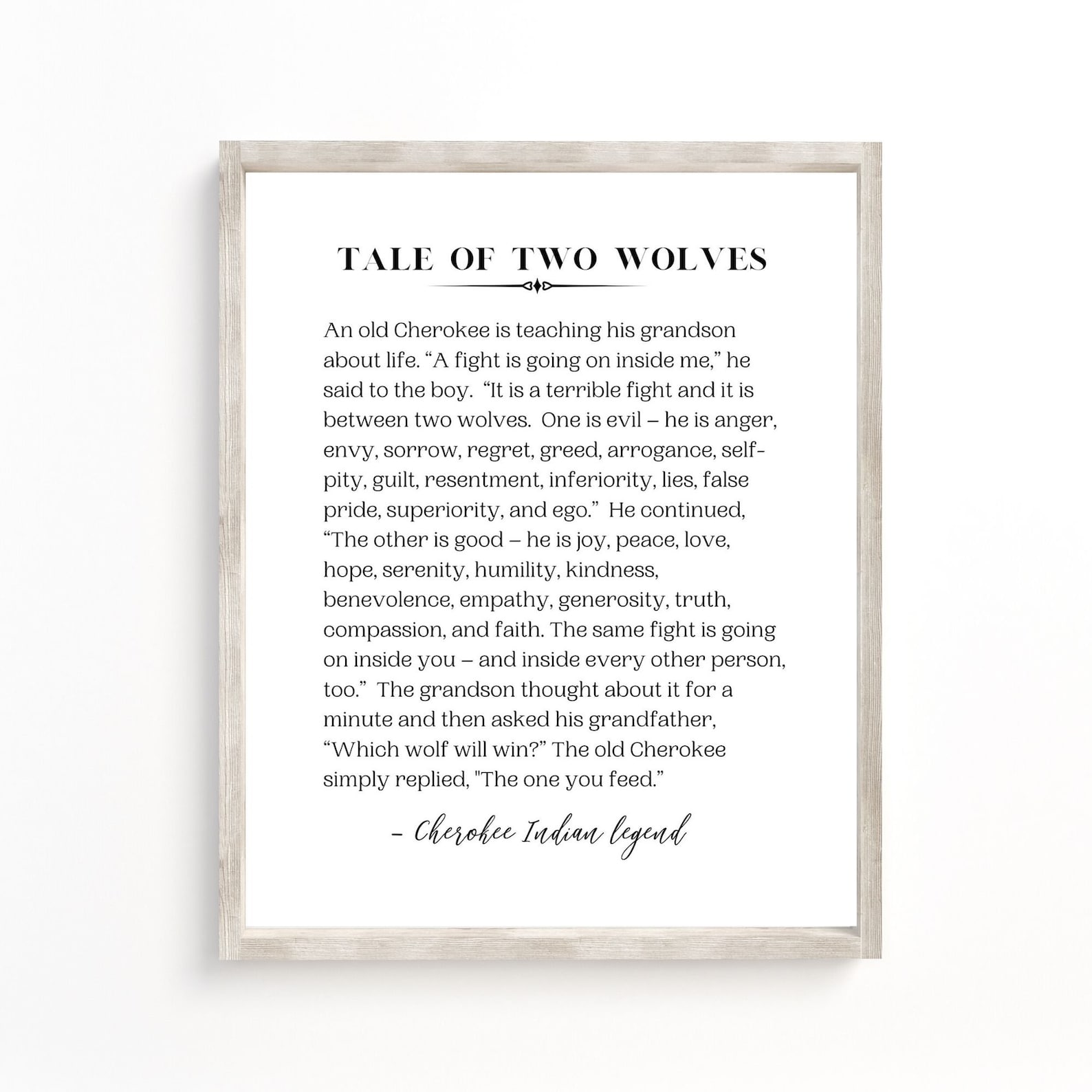 Tale of Two Wolves Sign Inspirational Quote Sign Native - Etsy