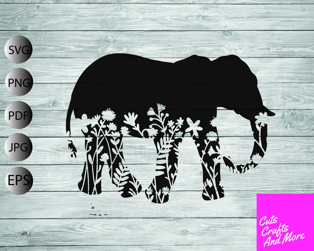 Elephant With Flowers SVG, Cricut Silhouette, Elephant Clipart, Svg Pdf ...