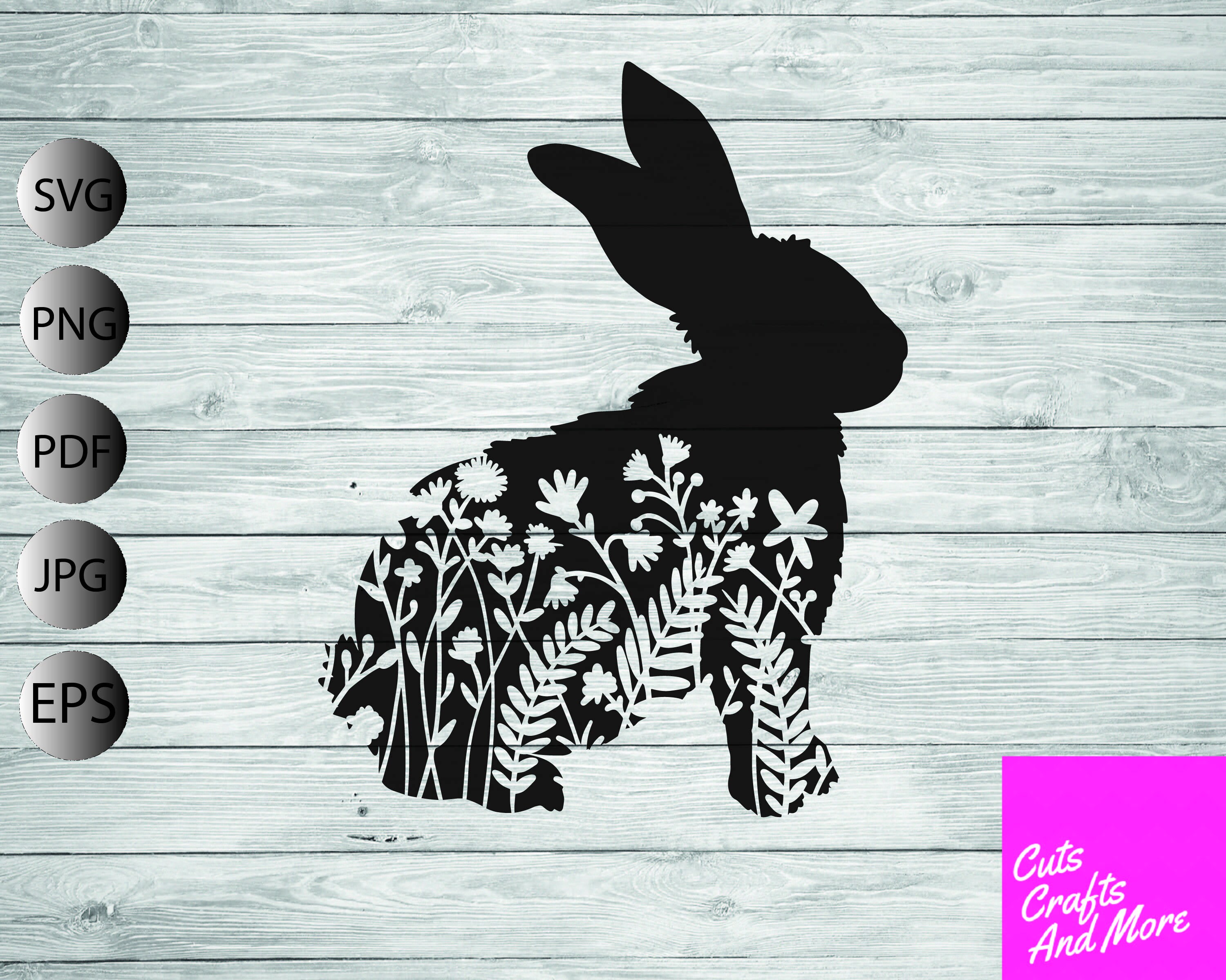Rabbit With Flowers SVG Cricut Silhouette Rabbit Clipart - Etsy