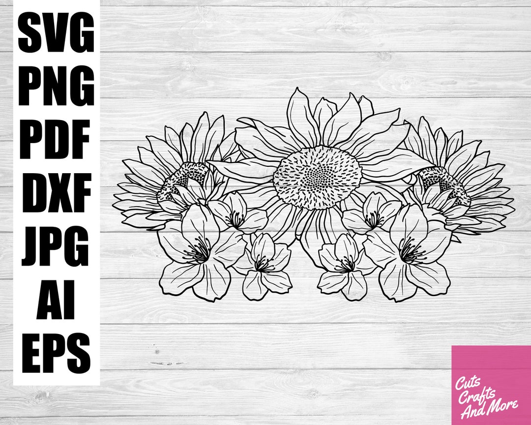 Sunflower Line Drawing SVG: Floral Border Clipart (digital Download) - Etsy