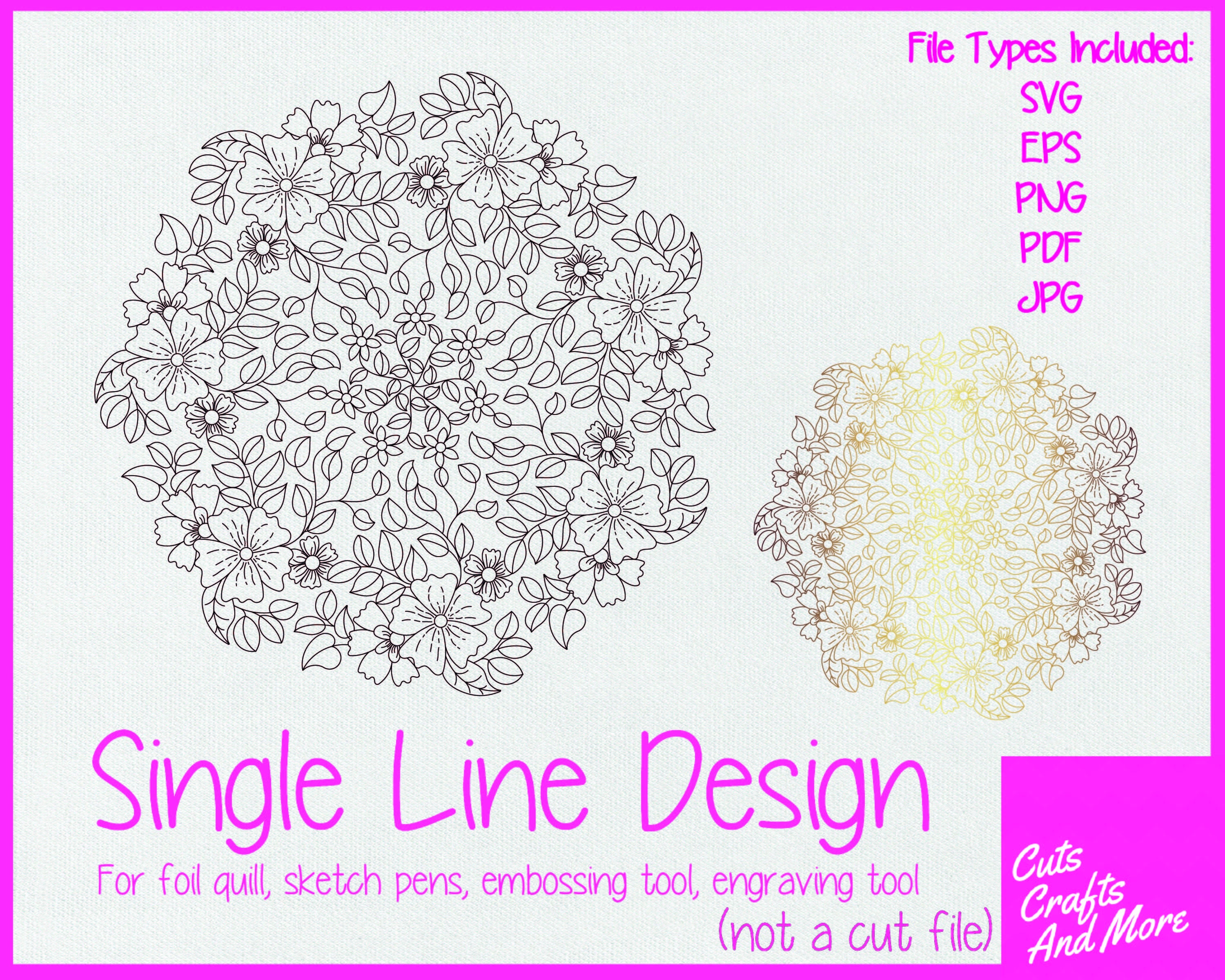 Floral Mandala Single Line Svg Foil Quill Emboss | Etsy