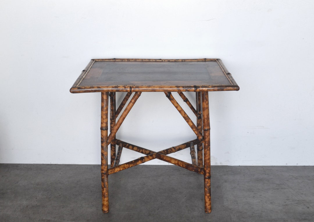 Antique Tiger Bamboo Table Japanese Lacquered Hand Painted Design With ...