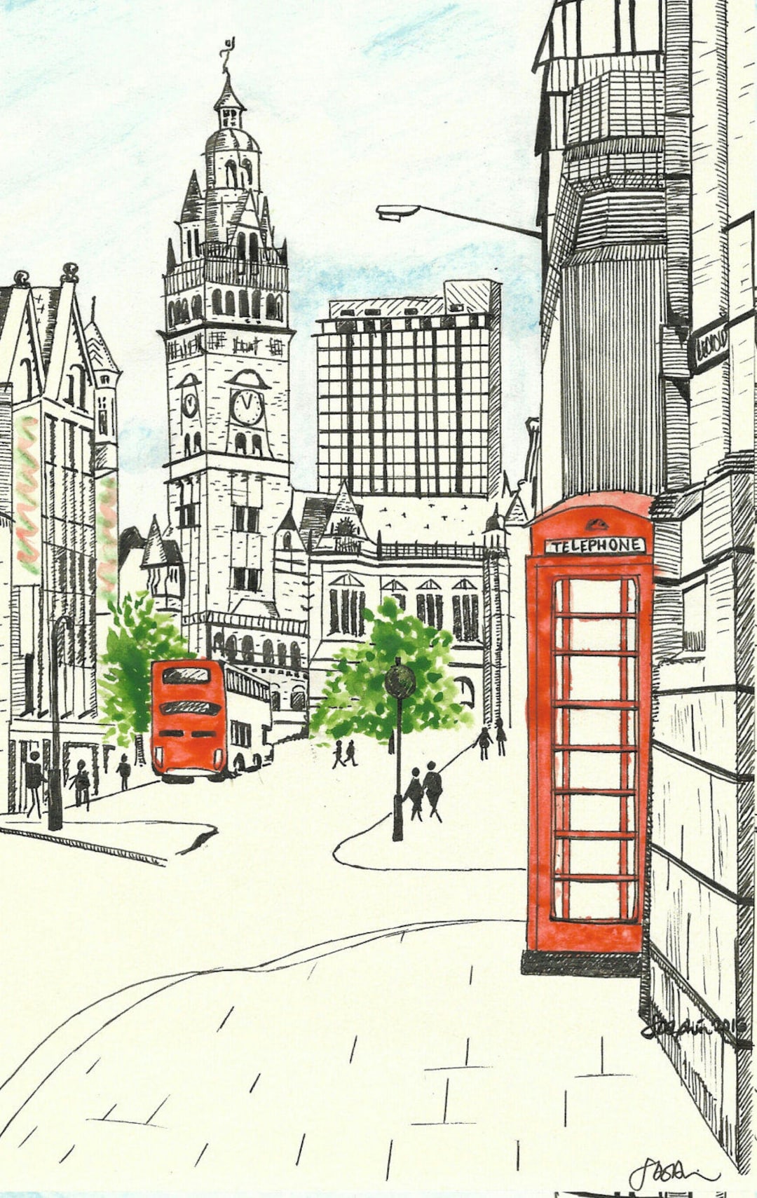 Sheffield Cityscape Print Only/yorkshire / Colourful Scene A4/ City ...