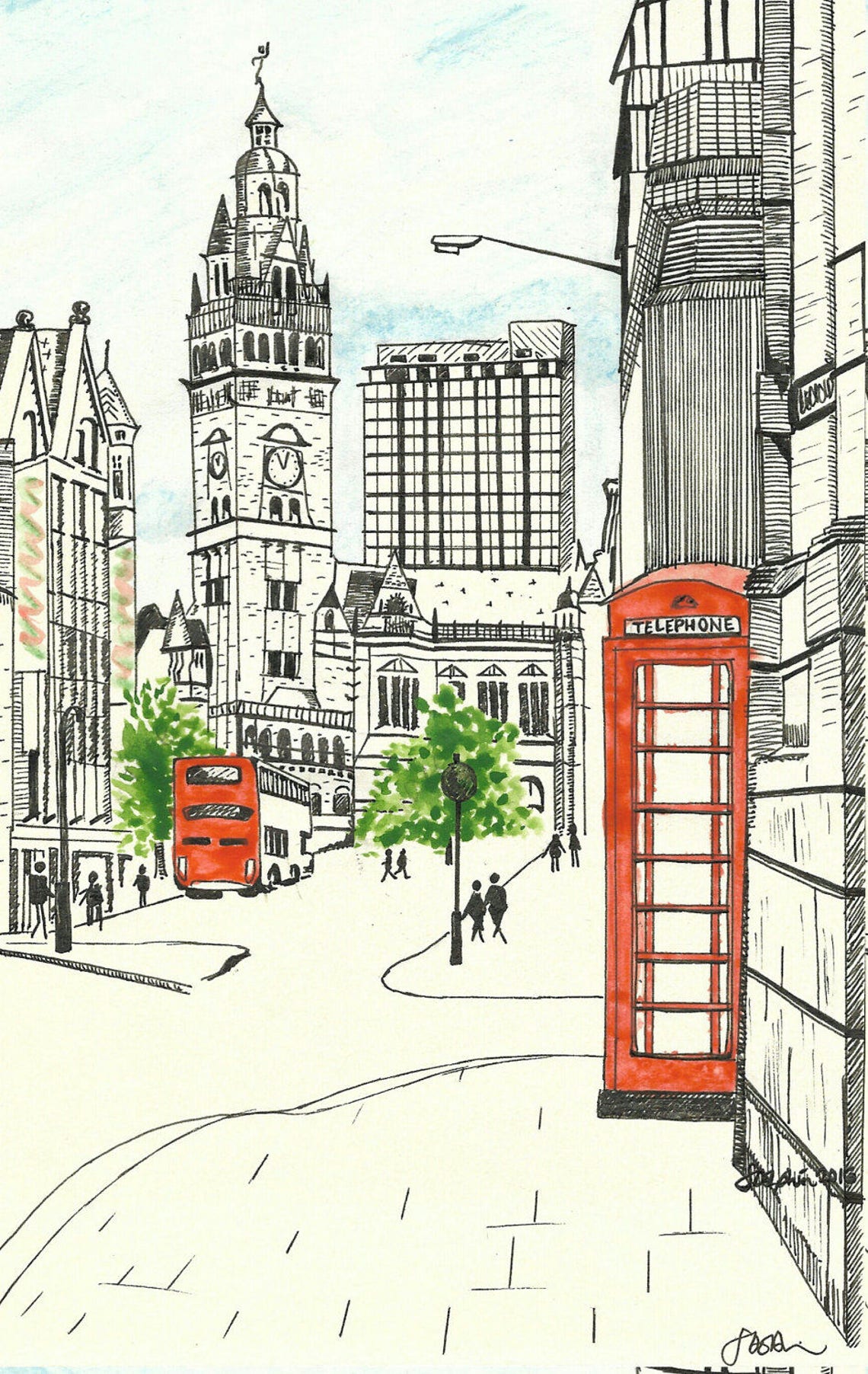 Sheffield Cityscape Print Only/yorkshire / Colourful Scene A4/ City ...