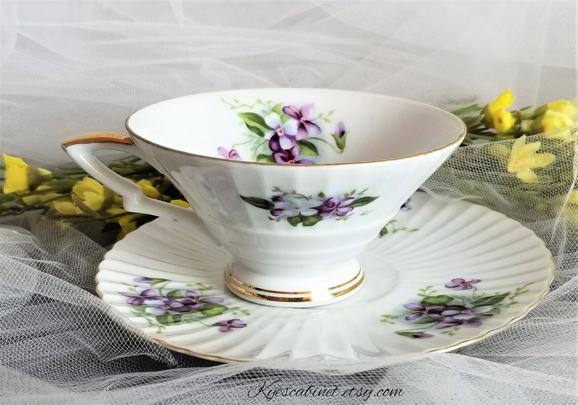 Lefton China Tea Cup and Saucer Hand Painted Violet Violets | Etsy