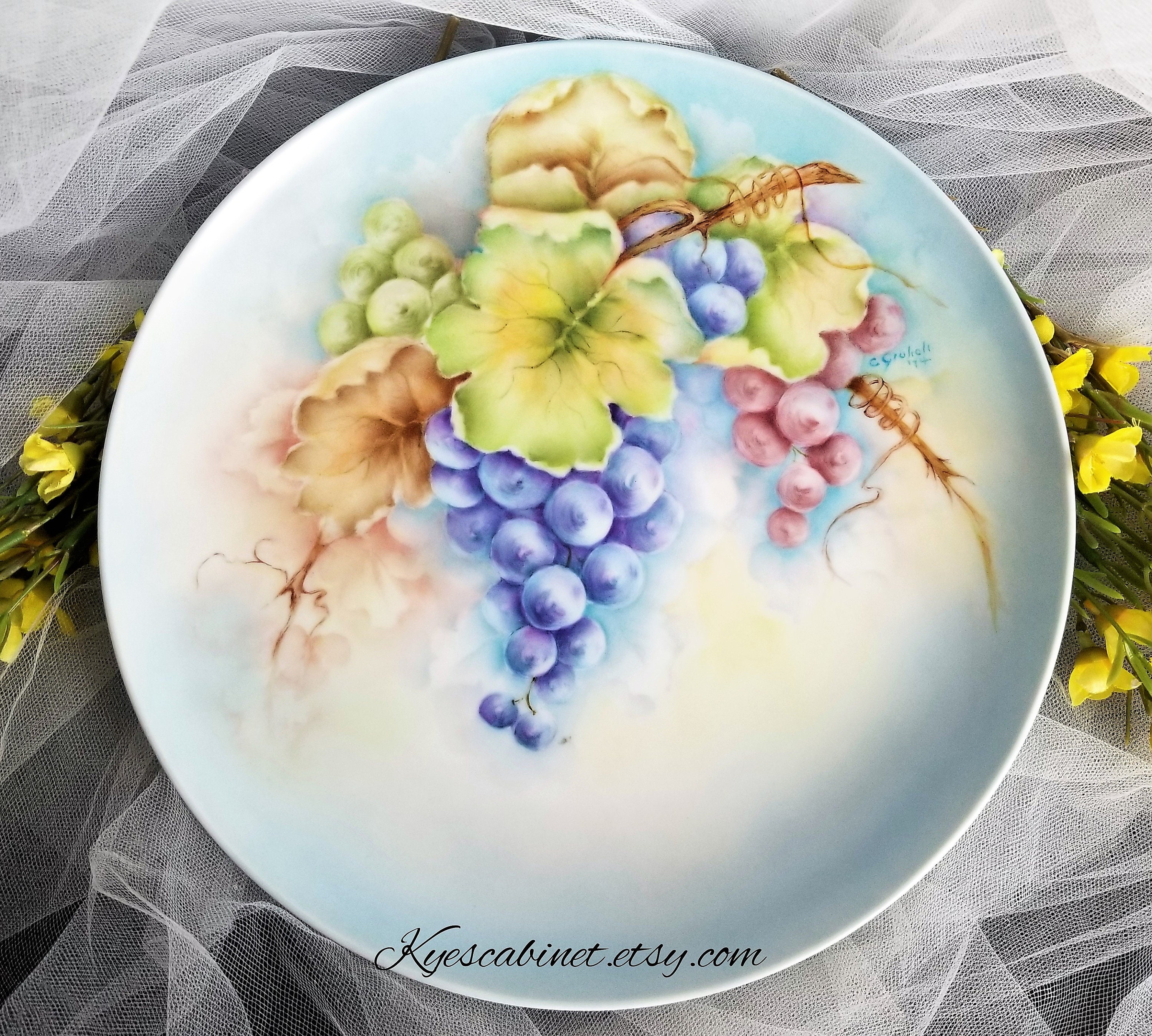 Vintage 10 Inch Hand Painted Grape Plate Decorative Art Plate | Etsy