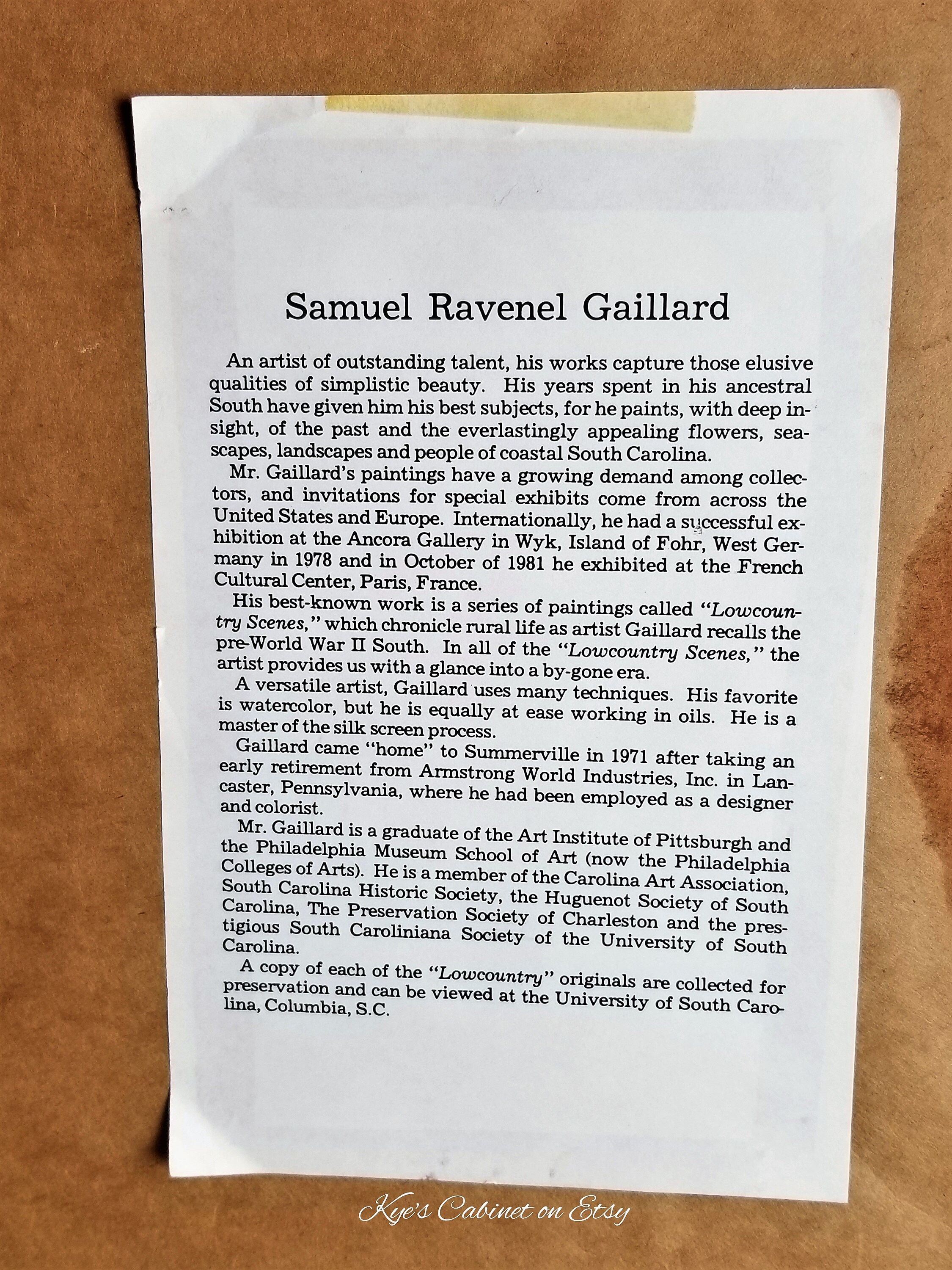 Samuel Ravenel Gaillard Watercolor Print: "summer in the Lowcountry ...