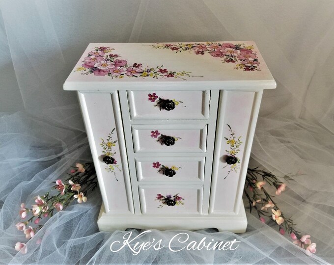 Girls Pink Jewelry Box, Decoupage "pink Flowers" Jewelry Box ...