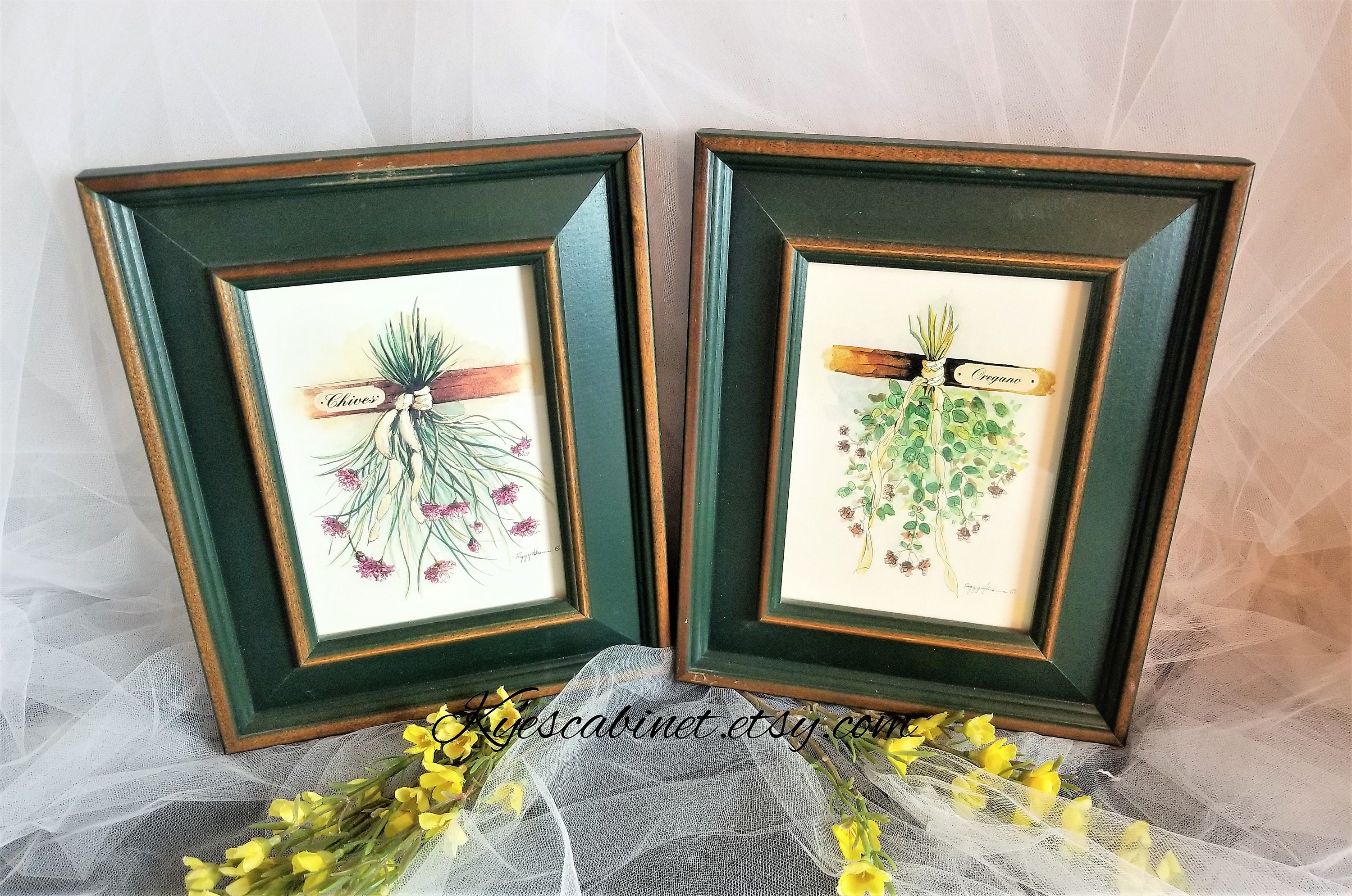 Peggy Abrams Framed Botanical Prints chives and - Etsy