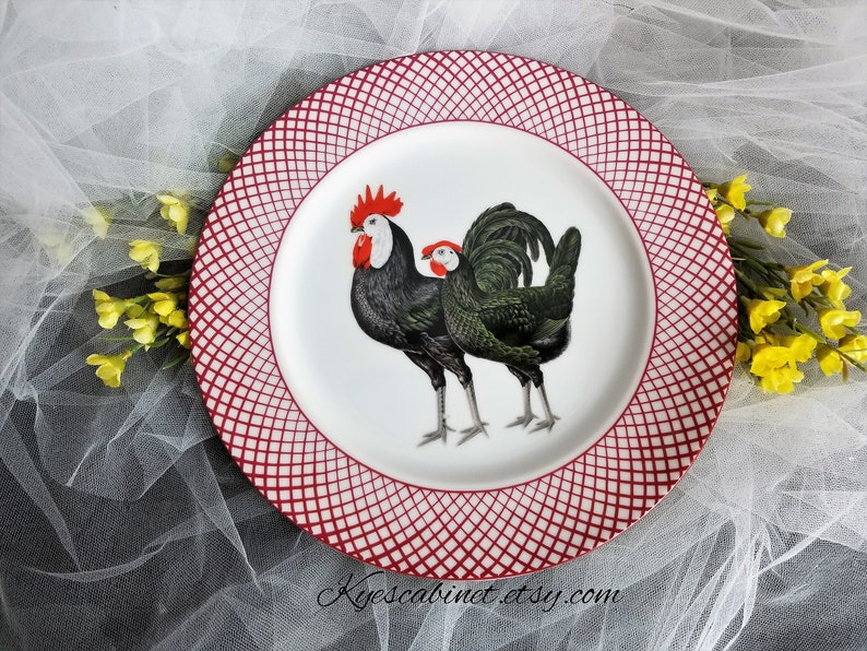 Black Rooster and Black Hen Plate by the Haldon Group in - Etsy