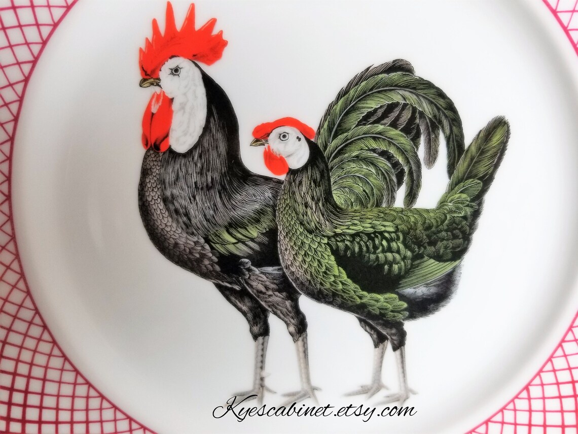 Black Rooster and Black Hen Plate by the Haldon Group in - Etsy
