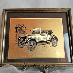 Set of 2 Framed Antique Car Etching Print on Gold Foil 1924 - Etsy