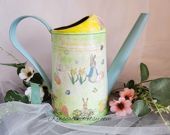 Metal Watering Can Decoupage "blue Roses", Hand Painted Watering ...