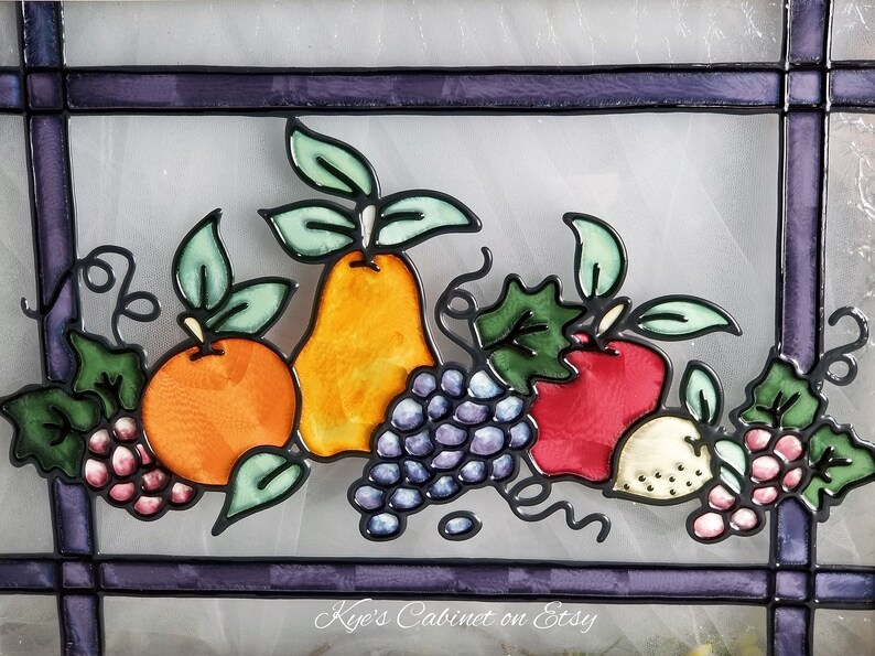 Framed Faux Stained Glass Fruit Art Kitchen Wall Art Stained | Etsy