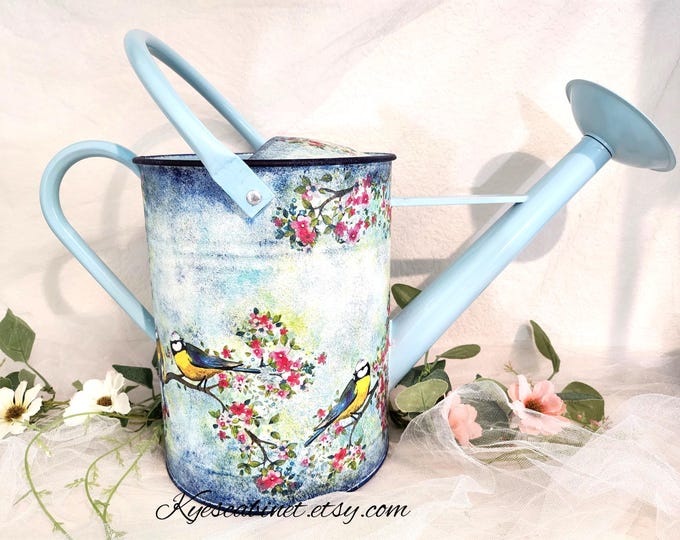 Large Watering Can Decoupage "birds Watching", 1.5 Gallons Metal ...