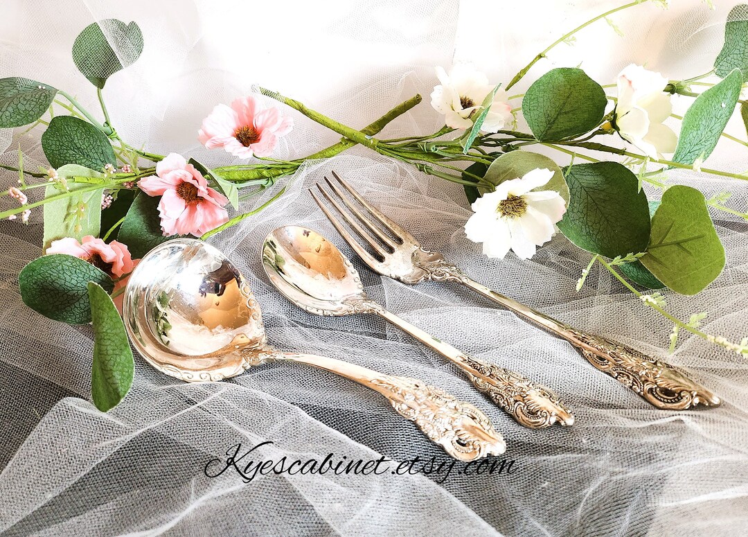 Godinger Silver Plated Serving Set: Baroque Gravy Ladle, Spoon, Fork - Etsy