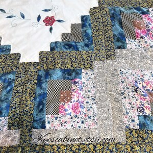 Vintage Lone Star Quilt With Vine Flower Applique, Machine and Hand ...