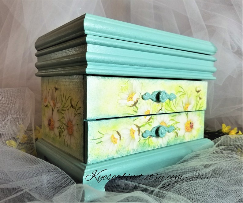 Hand Painted Footed Jewelry Box White Daisy Decoupage Girls - Etsy