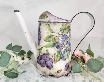 Metal Watering Can Decoupage blue Roses, Hand Painted Watering Pitcher ...