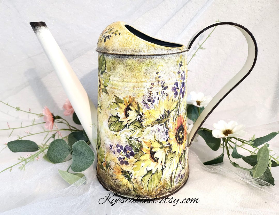 Metal Watering Can Decoupage "sunflowers Garden", Hand Painted Watering ...