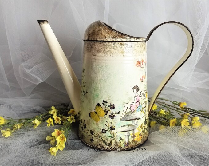 Metal Watering Can Decoupage "fairy Garden", Hand Painted Watering ...