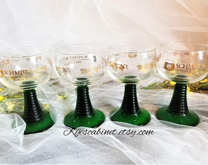 Set of 4 Schmitt Sohne Beehive Roemer Glass, Green Stemmed West German ...
