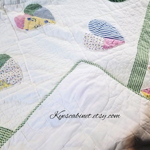 Vintage Heart Patchwork Quilt, Pastel Tone Love Heart Quilt, 84 X 82 ...