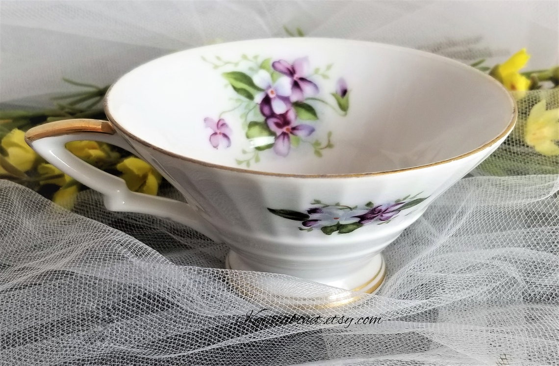 Lefton China Tea Cup and Saucer Hand Painted Violet Violets | Etsy