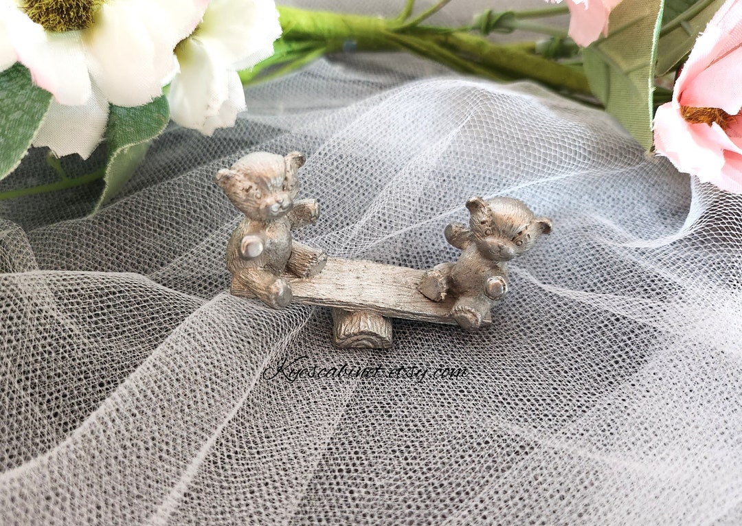 Spoontiques Pewter teddy Bears on Seesaw, Teddy Bear Pewter Figurine ...