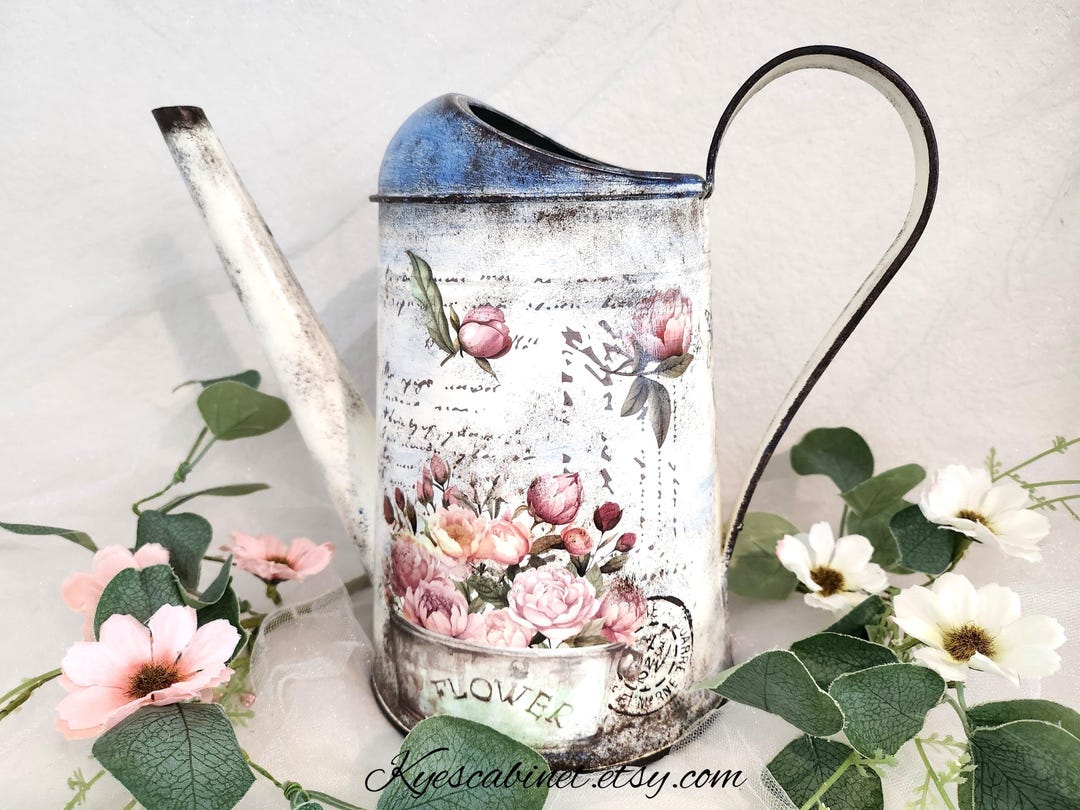 Decoupage Metal Watering Can "shabby Chic Flowers", Hand Painted ...