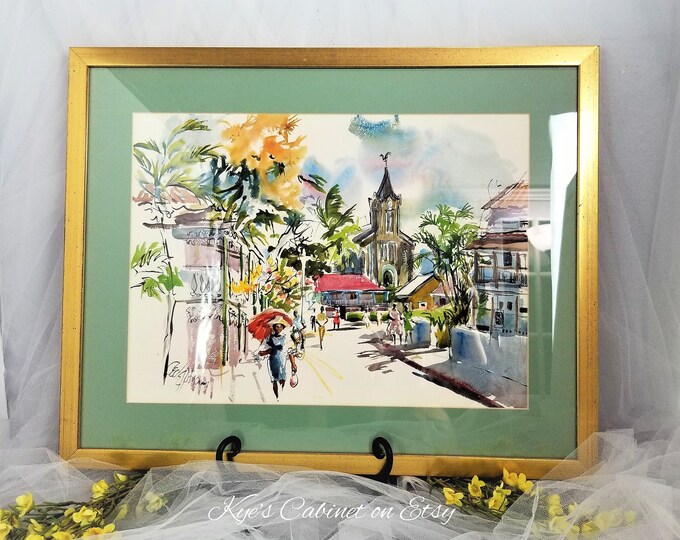Cecile Ryden Johnson Watercolor sunday Morning in Port Antonio Gold ...