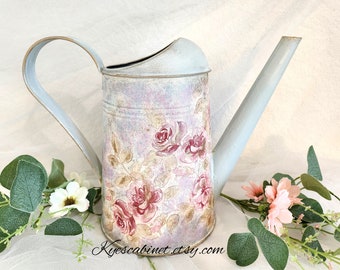 Metal Watering Can Decoupage "blue Roses", Hand Painted Watering ...