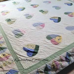 Vintage Heart Patchwork Quilt, Pastel Tone Love Heart Quilt, 84 X 82 ...